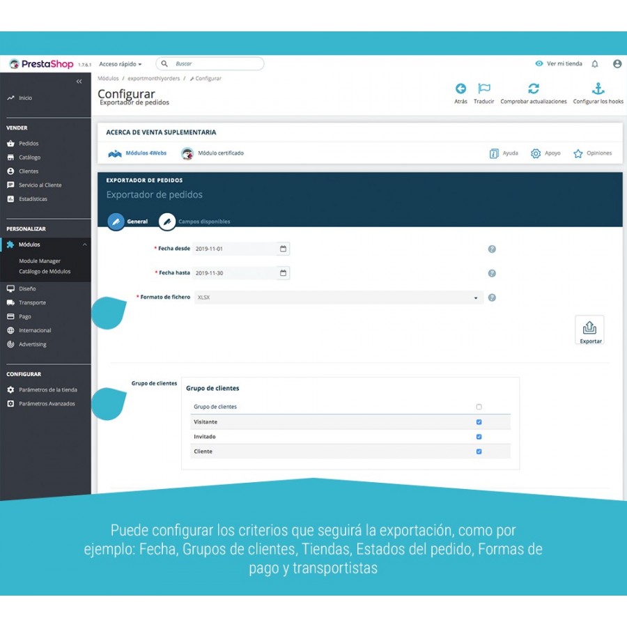 Prestashop Module Export Orders - 4webs.es | 4Webs